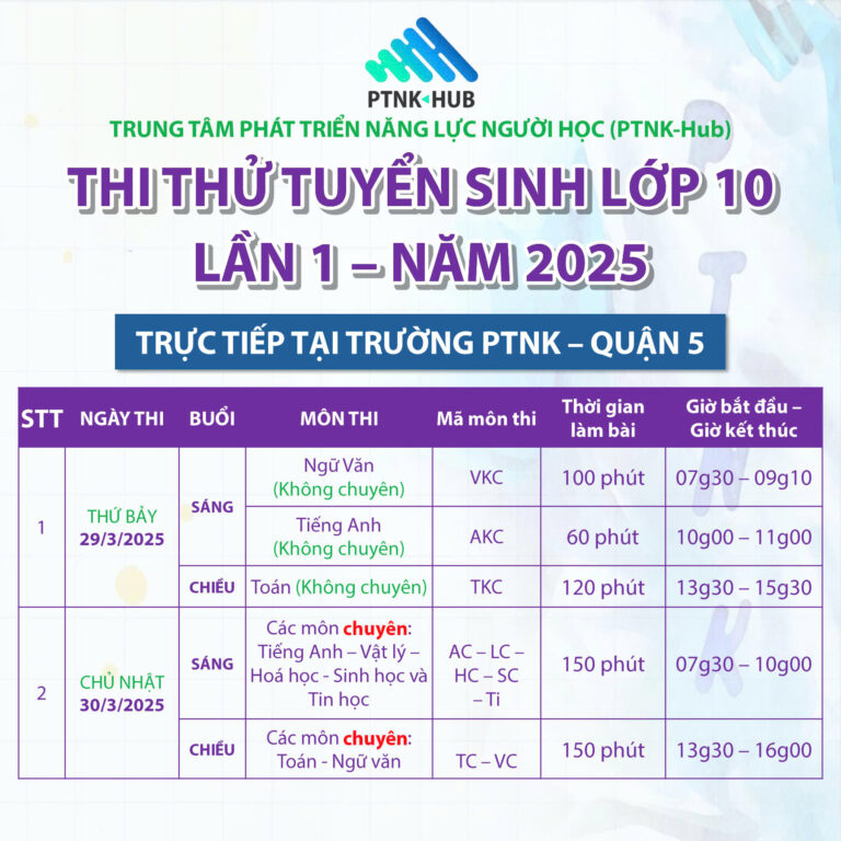 THI THỬ TUYỂN SINH LỚP 10 LẦN 1 – NĂM 2025 – Trực tiếp tại Trường PTNK ...